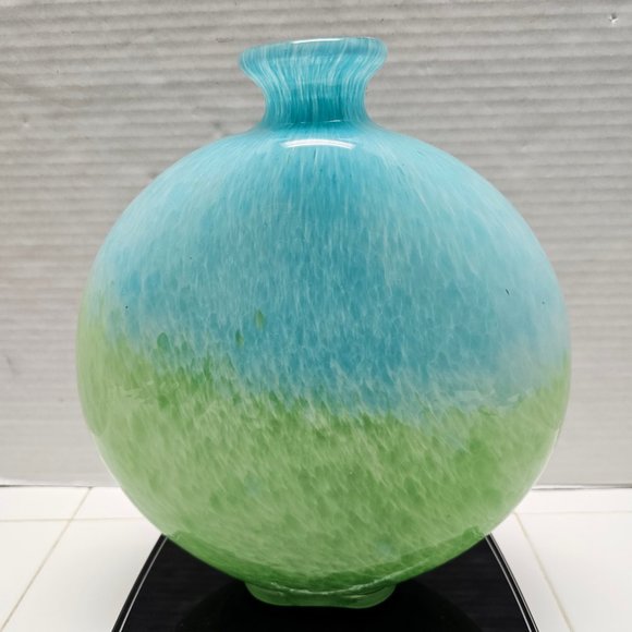 Art | Large Hand Blown Art Glass Vase Ground Pontil Sky Grass Wide ...